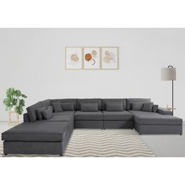 Wohnlandschaft OTTO HOME, B:460cm H:75cm, schwarz, Baumwollmix (60% Baumwolle/40% Leinen);Struktur fein (100% Polyester);Samtoptik (100%