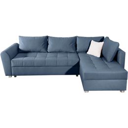 Ecksofa Collection AB, B:250cm H:42cm T:161cm, blau, 100%Polyester, Wohnzimmer, Sofas, "JANA XL-Sofa L-Form", inkl. Bettfunktion, Bettkasten und