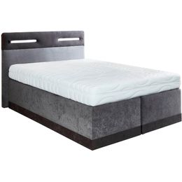 Boxspringbett, grau, Westfalia Schlafkomfort, Bezug Obermatratze 100% Polyester, waschbar bis 60C;Bezug Unterbox und Kopfteil: Mikrofaservelours