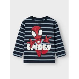 name it Jungen Langarmshirt "NMMJOSUE SPIDER NREG SS TOP MAR", blau, Gr. 92, gestreift, Jersey, Obermaterial: 95% Baumwolle, 5% Elasthan, Shirts