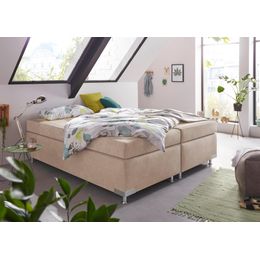 Boxspringbett, B:182cm L:201cm, beige, Westfalia Schlafkomfort, Microvelours (100% Polyester), Komplettbetten, "Holland", ohne Kopfteil, frei im Raum
