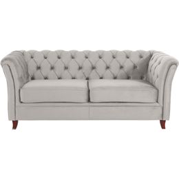 Chesterfield-Sofa Home Affaire, B:180cm H:76cm T:88cm, grau, Samtoptik (100% Polyester), Sofas, "Reims", mit echter Chesterfield-Knopfheftung,