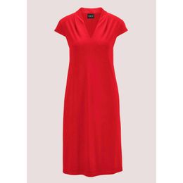 Madeleine Mode MADELEINE Damen Sommerkleid "Kleid Etui-Kleid mit V-Ausschnitt und kurzen Ärmeln", rot, Gr. 42, Obermaterial: 60% Viskose CV. 31% Polyamid PA. 9%