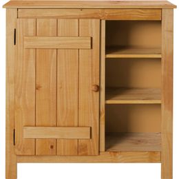 Stauraumschrank Home Affaire, B:90cm H:90cm T:38cm, beige, MDF, Massivholz, Schr&auml;nke, "Bertram", Massivholz,4 verstellbare Einlegeb&ouml;den,