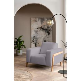 Sessel, B:105cm H:84cm T:96cm, lila, exxpo - SOFA FASHION, Wohnzimmer, Sessel, "Starr, Loungesessel, Scandic Design mit Sichtholz am Armteil", im