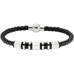 Bruno Banani Damen Lederarmband "Schmuck", 21cm, Edelstahl Leder, schwarz, Edelstahl, Leder, Armbänder