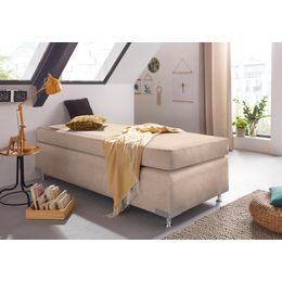 Boxspringbett, B:92cm L:201cm, beige, Westfalia Schlafkomfort, Microvelours (100% Polyester), Komplettbetten, "Holland", ohne Kopfteil, frei im Raum
