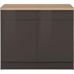 Unterschrank KOCHSTATION, B:100cm H:85cm T:60cm, grau, Holzwerkstoff, MDF, K&uuml;che, Schr&auml;nke, "KS-Virginia", 100 cm breit, mit 2 T&uuml;ren und 2 Schubk&auml;sten