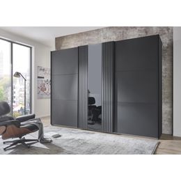 Schwebet&uuml;renschrank wimex, B:300cm H:216cm T:65cm, schwarz, Spanplatte, Schr&auml;nke, "Atlanta by fresh to go", mit Akustikpaneel Optik (3D Leisten),