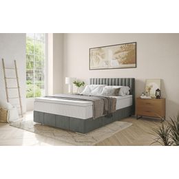 Boxbett Inosign, B:146cm L:208cm, grau, Polyester, Komplettbetten, "Thor mit Bettkasten, inkl. Matratze, Topseller", Topper und Zierkissen, in