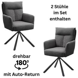 Armlehnstuhl Stolkom, B:60cm H:93cm T:67cm, grau, Polyester, Esszimmer, Stühle, "Sofia", 180 grad drehbar mit Auto-Return, Federkern im Sitz