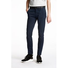 LINDBERGH Herren Chinohose, blau, Gr. 32, Stoff, Obermaterial: 98% Baumwolle, 2% Elasthan, Hosen, mit Gürtel und Stretch