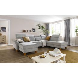 Wohnlandschaft Home Affaire, B:322cm H:84cm T:217cm, grau, 100% Polyester, Sofas, "Conville U-Form", Kopfteilverstellung wahlweise mit Bettfunktion