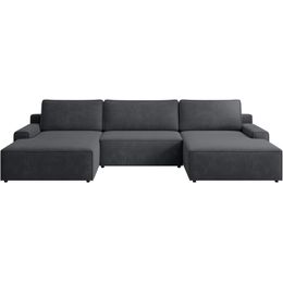 Wohnlandschaft Trendmanufaktur, B:333cm H:98cm T:168cm, grau, 100% Polyester, Sofas, "Challenge, Schlafsofa mit Bettkasten, Couch in U-Form, Breite