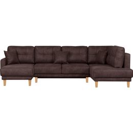 Wohnlandschaft Home Affaire, B:310cm H:90cm T:192cm, braun, 100% Polyester, Sofas, "TRIPLO U-Form wahlweise mit Schlaffunktion, B/T/H: 310/192/90