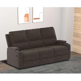3-Sitzer Home Affaire, B:207cm H:105cm T:94cm, grau, 100% Polyester, Sofas, "Napori", Kinosofa mit 2 x Relaxfunktion und Getränkehalter