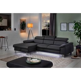 Ecksofa COTTA, B:244cm H:72cm T:166cm, schwarz, Microfaser PRIMABELLE (100% Polyester);Kunstleder SOFTLUX(100%Polyurethan);Feinstruktur (100%