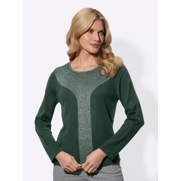 Classic Basics Damen Strickpullover "Langarm-Pullover", grün, Gr. 52, bedruckt, gemustert, metallic, unifarben, 98% Polyacryl, 1% Polyester, 1%