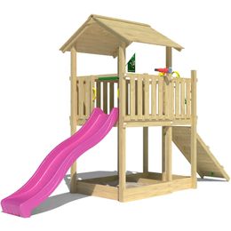 Jungle Gym Jungen Spielturm "Drift", pink, Holzwerkstoff, B:454cm H:277cm T:155cm, Spieltürme, Spielanlage inklusive Rutsche mit Wasseranschluss
