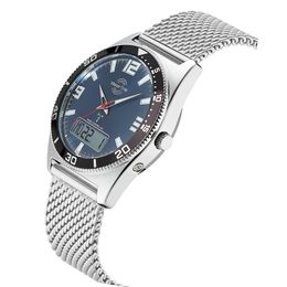 MASTER TIME Herren Funkchronograph, silber, Armbanduhren, Quarzuhr, Armbanduhr, Herrenuhr, Edelstahlarmband, analog, digital
