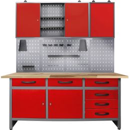 ONDIS24 Werkstatt-Set, B:160cm H:205cm T:60cm, rot, Werkb&auml;nke, 160 cm, mit LED