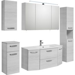 Badmöbel-Set SAPHIR, weiß, Kastenmöbel-Sets, "Quickset 936 5-teilig, Mineralmarmor-Waschtisch mit LED-Spiegelschrank", Badezimmer Set inkl.