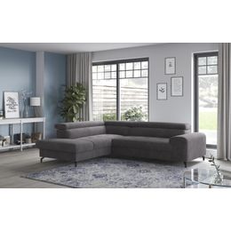 Ecksofa COTTA, B:260cm T:106cm, grau, Wohnzimmer, Sofas, "Aura L-Form, B: 260 cm", mit Bettfunktion, Bettkasten & Kopfteilverstellung