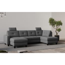 Wohnlandschaft Places of Style, B:304cm H:91cm T:170cm, grau, 90% Polyester 10% Polyamid, Sofas, "Varese", wahlweise mit Bettfunktion und Bettkasten