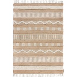 Teppich FLAIR RUGS, B:200cm H:12mm L:290cm, beige, Baumwolle, Jute, Wolle, Wohnzimmer, Teppiche, "Medina, mit abstraktem Streifenmuster", Boho-Look,