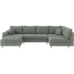 Wohnlandschaft Home Affaire, B:310cm H:81cm T:161cm, gr&uuml;n, 100% Polyester, Sofas, "CHARRE U-Form mit Ottomane, Ma&szlig;e B/T/H: 310/161/81 cm", feine