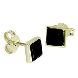 OSTSEE-SCHMUCK Damen Paar Ohrstecker "- Classic 6x6 mm - Gold 585/000 - Onyx", Gelbgold 585, gold, Gelbgold 585, Ohrringe