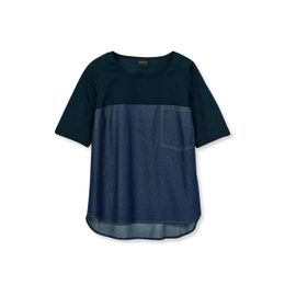Madeleine Mode MADELEINE Damen Kurzarmbluse "Blusenshirt Shirt aus Denim und Jersey", blau, Gr. 34, Obermaterial: 100% Baumwolle CO., Blusen