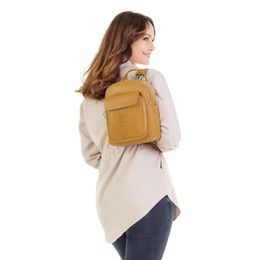 CLUTY Damen Cityrucksack, gelb, Leder, Rindsleder, Rucks&auml;cke, echt Leder, Made in Italy