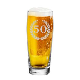 LUXENTU Bierglas "Willi Becher Bierglas mit Gravur 50. Jubil&auml;um 0,5 l transparent", 1 tlg., transparent, Trinkgef&auml;&szlig;e