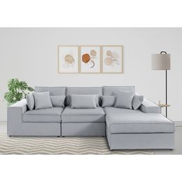 Ecksofa OTTO HOME, B:280cm H:75cm T:162cm, silber, Baumwollmix (60% Baumwolle/40% Leinen);Struktur fein (100% Polyester);Samtoptik (100%