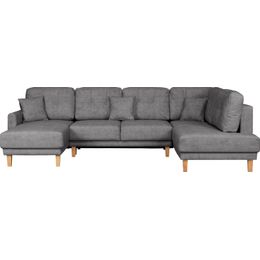 Wohnlandschaft Home Affaire, B:310cm H:90cm T:192cm, grau, 100% Polyester, Sofas, "TRIPLO U-Form wahlweise mit Schlaffunktion, B/T/H: 310/192/90 cm",