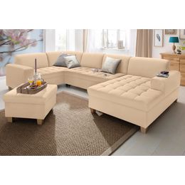 Wohnlandschaft Home Affaire, B:333cm H:80cm T:199cm, beige, Struktur fein (100% Polyester);Chenille (100% Polyester);NaturLEDER (echtes Rindsleder)