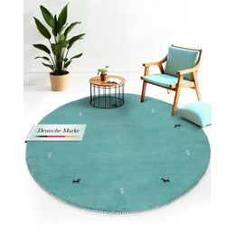 Wollteppich CarpetFine, H:15mm &Oslash;:200cm, blau, Wolle, Teppiche, "Gabbeh Uni", reine Wolle handgewebt, Gabbeh Tiermotiv warmes Raumklima viele Gr&ouml;&szlig;en