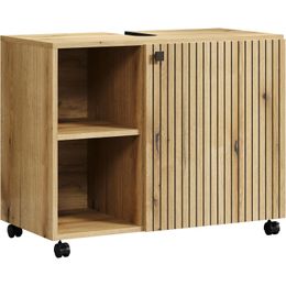 Waschbeckenunterschrank Welltime, B:80cm H:64cm T:42cm, braun, Badezimmer, Schr&auml;nke, "Amrum", Waschtisch auf Rollen - (B/T/H) wahlweise 60-80/42/64 cm
