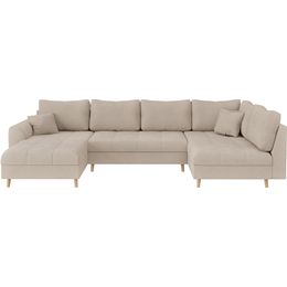 Wohnlandschaft Home Affaire, B:310cm H:81cm T:161cm, beige, 92% Polyester, 8% Nylon, Sofas, "CHARRE U-Form mit Ottomane, Ma&szlig;e B/T/H: 310/161/81 cm",