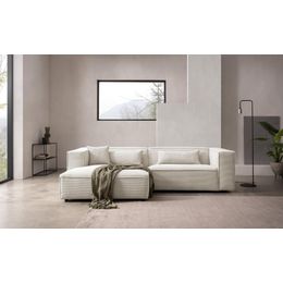 Ecksofa, B:267cm H:66cm T:167cm, beige, LeGer Home by Lena Gercke, 100% Polyester, Wohnzimmer, Sofas, "PIARA mit Kedernaht, Cord, Leinenoptik o.