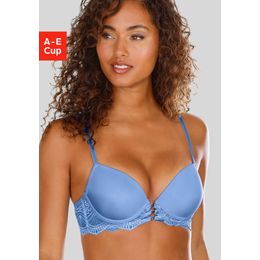 Lascana Damen Push-up-BH "Eleonora", Gr. 80, blau, Spitze, Obermaterial: 60% Polyamid, 35% Polyester, 5% Elasthan, BHs, mit feiner Schnürung in