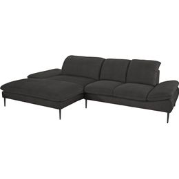 Ecksofa W.Schillig, B:310cm H:87cm T:185cm, grau, Chenille-Flachgewebe R66 (85% Polyester, 15% Nylon);Longlife Xtra-Leder Z59: Glattleder mit