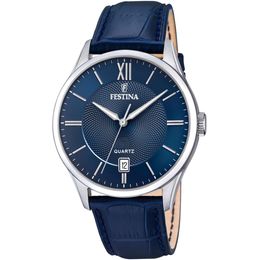 Festina Herren Quarzuhr, blau, Armbanduhren, Armbanduhr, Herrenuhr, Datum, Lederarmband