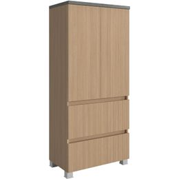 Midischrank Welltime, B:60cm H:131cm T:35cm, braun, Spanplatte, Badezimmer, Schränke, "EIXO, 2 Türen, 2 verstellbare Einlegeböden, 2
