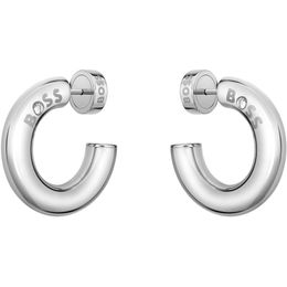 BOSS Damen Paar Creolen "LIVE", 25mm, Edelstahl, silber, Edelstahl, Ohrringe, mit Preciosa Crystal
