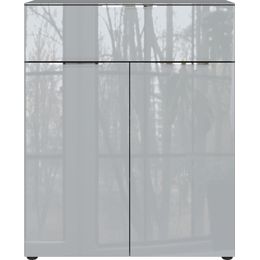 Kombikommode Germania, B:83cm H:102cm T:42cm, grau, Glas, Sicherheitsglas ESG, Spanplatte, Schlafzimmer, Sideboards, "Oakland mit Glasauflagen",