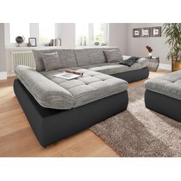 Ecksofa DOMO collection, B:300cm H:80cm T:172cm, schwarz, Kunstleder SOFTLUX / Struktur (90% Polyester, 10% Polyacryl);Zierkissen: Struktur (90%