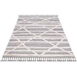 Hochflor-Teppich Carpet City, B:120cm H:20mm L:170cm, blau, Polypropylen, Teppiche, "Valencia 810", L&auml;ufer, Boho-Stil, 3D-Effekt, Raute,