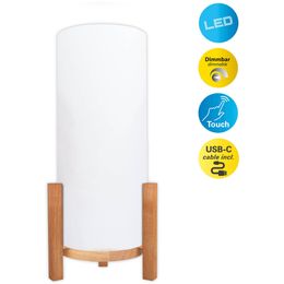 Näve NÄVE LED Tischleuchte "Madita", 1, Ø 18cm H: 48cm, 1 Stk., beige, Leuchten, Akkubetrieb, inkl. USB-C-Kabel, Holzgestell, Textilschirm, dimmbar